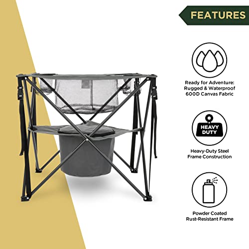 ARROWHEAD OUTDOOR 33.5β Portable Folding Tailgate Table, 4 Cup Holders, Food Basket, Insulated Cooler, No Sag Surface, Square, Carrying Case, Steel Frame, High-Grade 600D Canvas, USA-Based Support