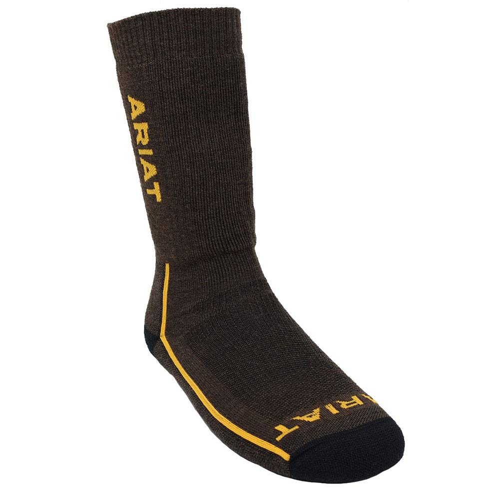 ARIAT Unisex Heavyweight Performance Merino Blend Mid Calf Socks, Brown, X-Large