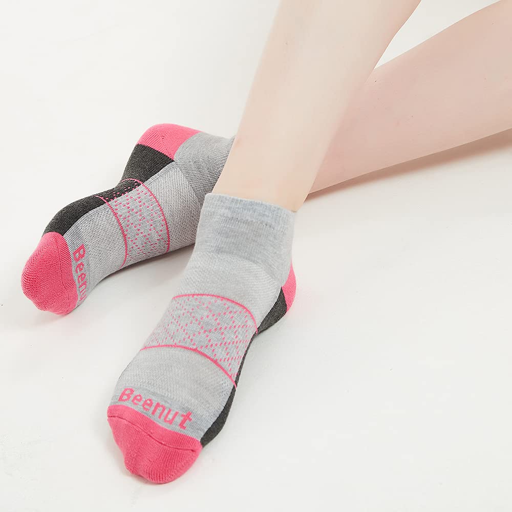 Beenut Womens Ankle Socks - 6 Pairs Running Athletic Cushioned Sole Socks, non-slip Sports Socks.