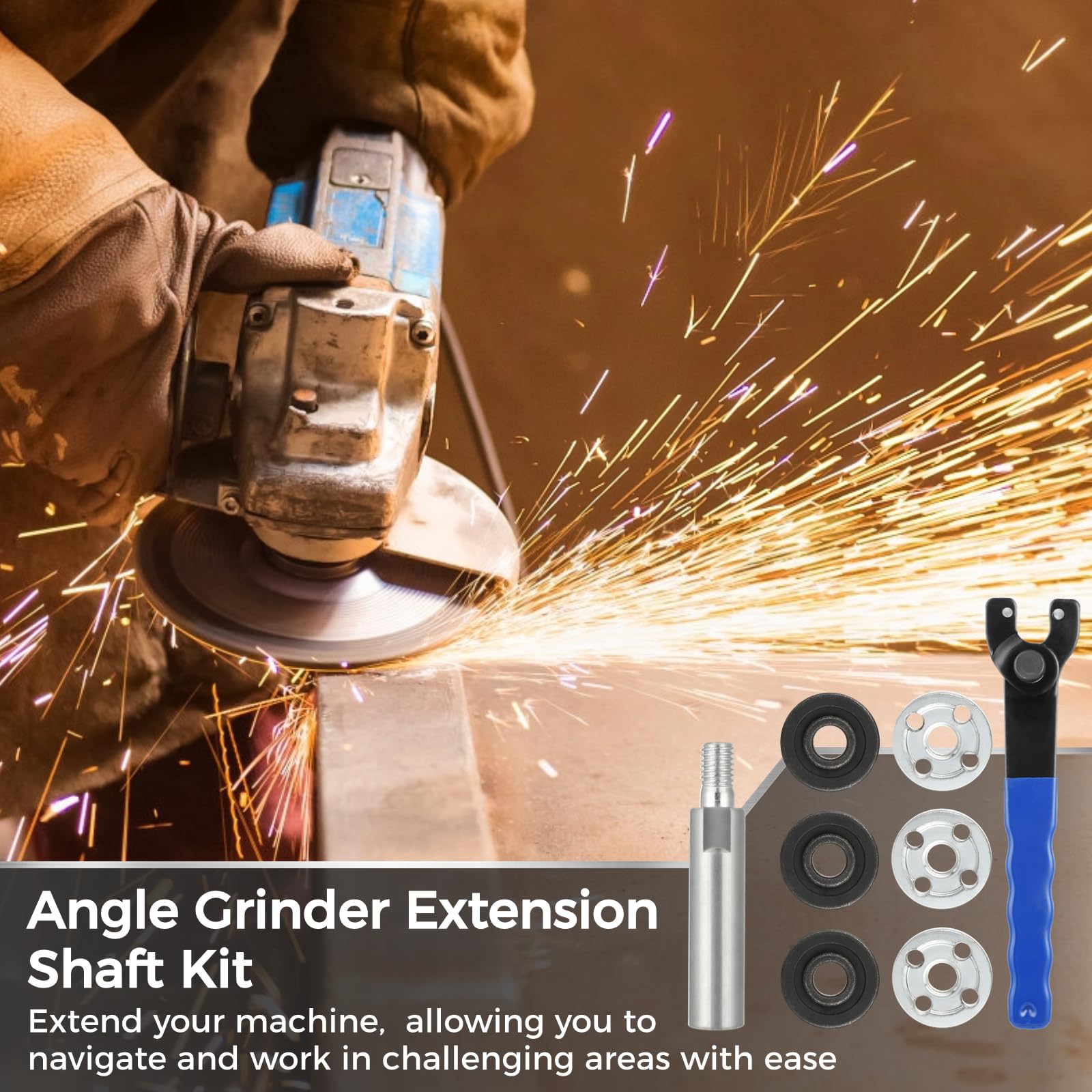 Angle Grinder Wrench, Adjustable Spanner Wrench Grinder 3 Set Flange Nut 5/8-11" 8PCS Compatible with Dewalt Milwaukee Metabo Makita Grinder Parts Bosch Ryobi Black Decker