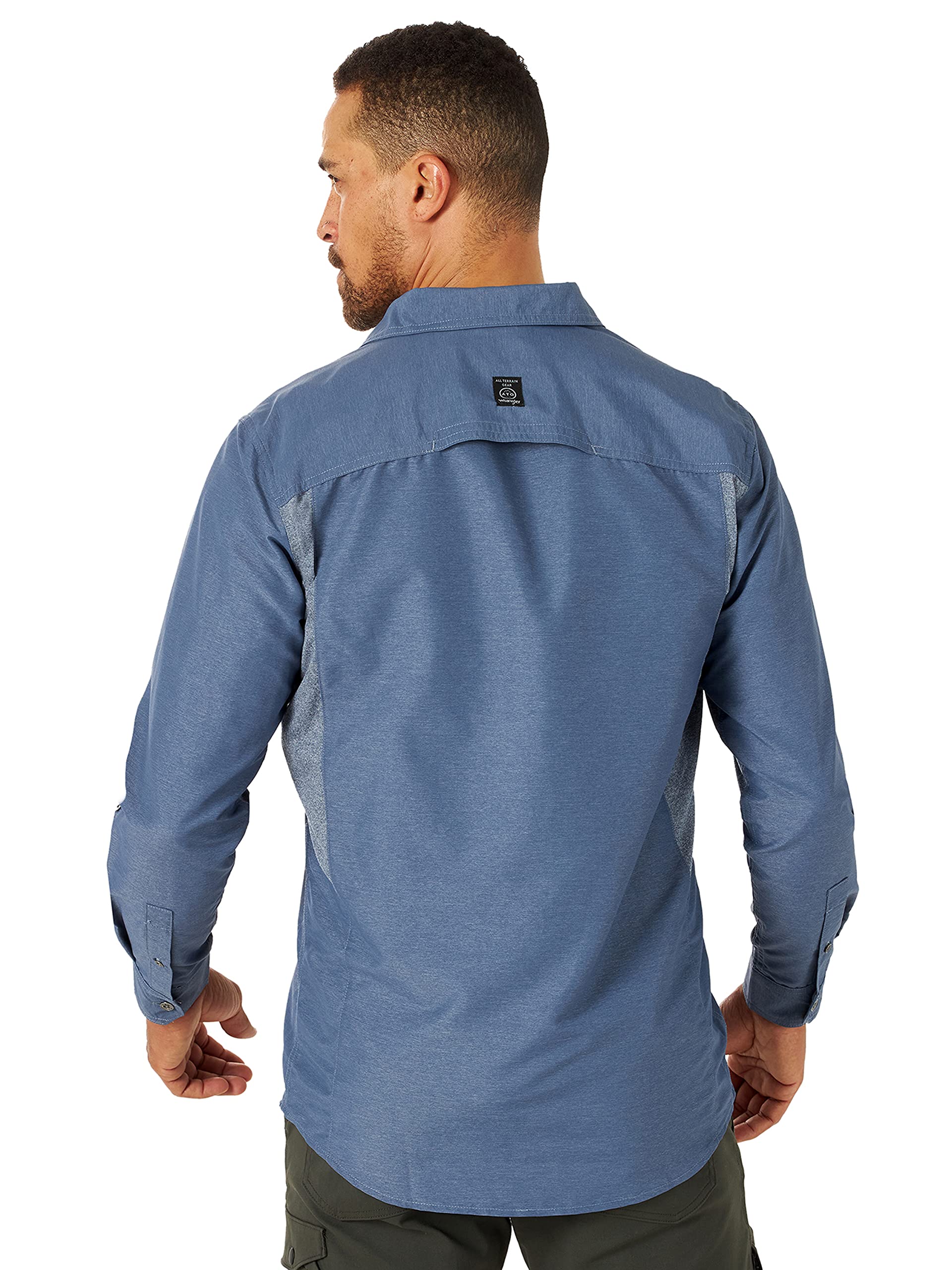 ATG by Wrangler Men's Long Sleeve Mixed Material Shirt, Vintage Indigo, Large