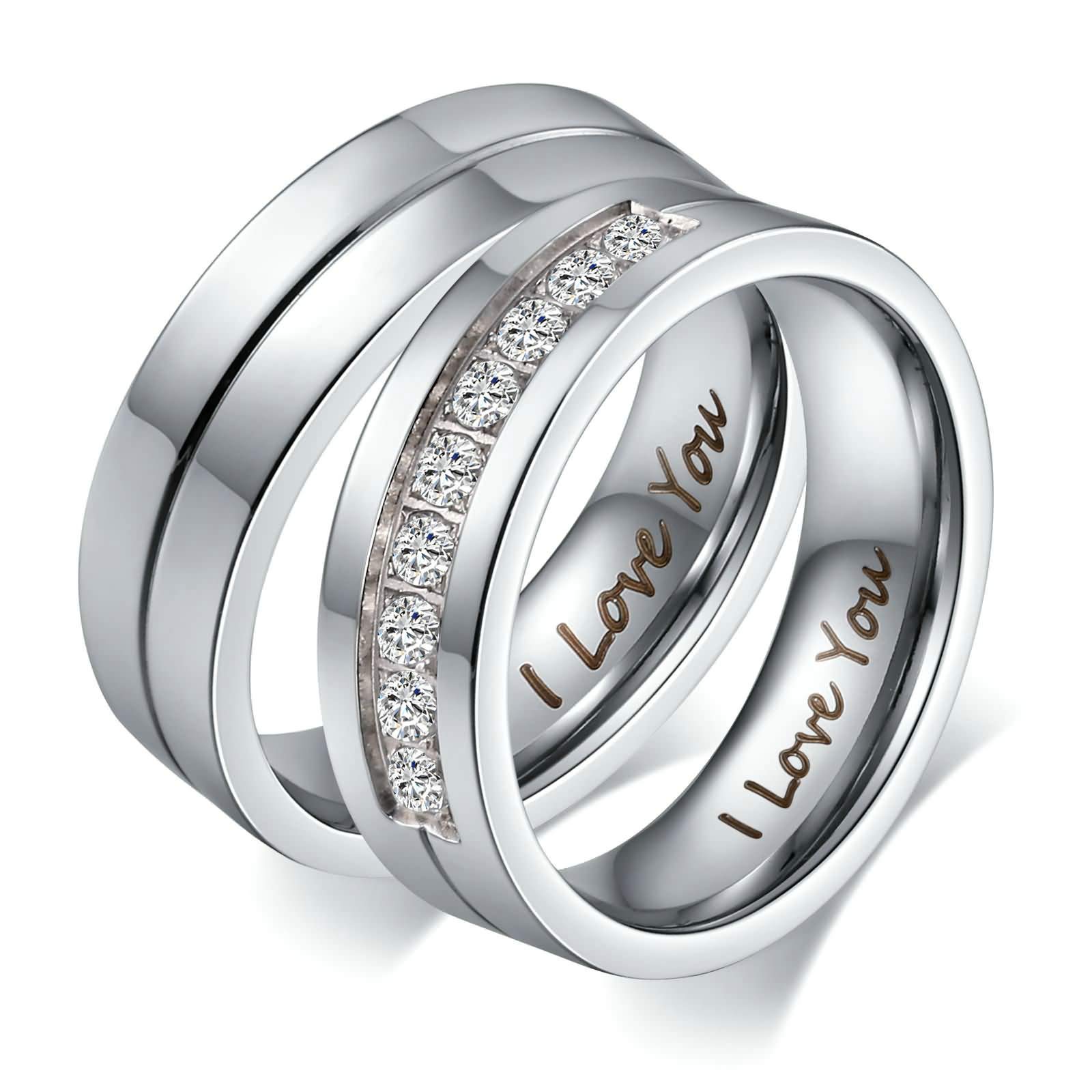 Aeici Titanium Rings for Women, Wedding Ring for Women Stainless Steel Cubic Zirconia I Love You 6mm Size 5.5