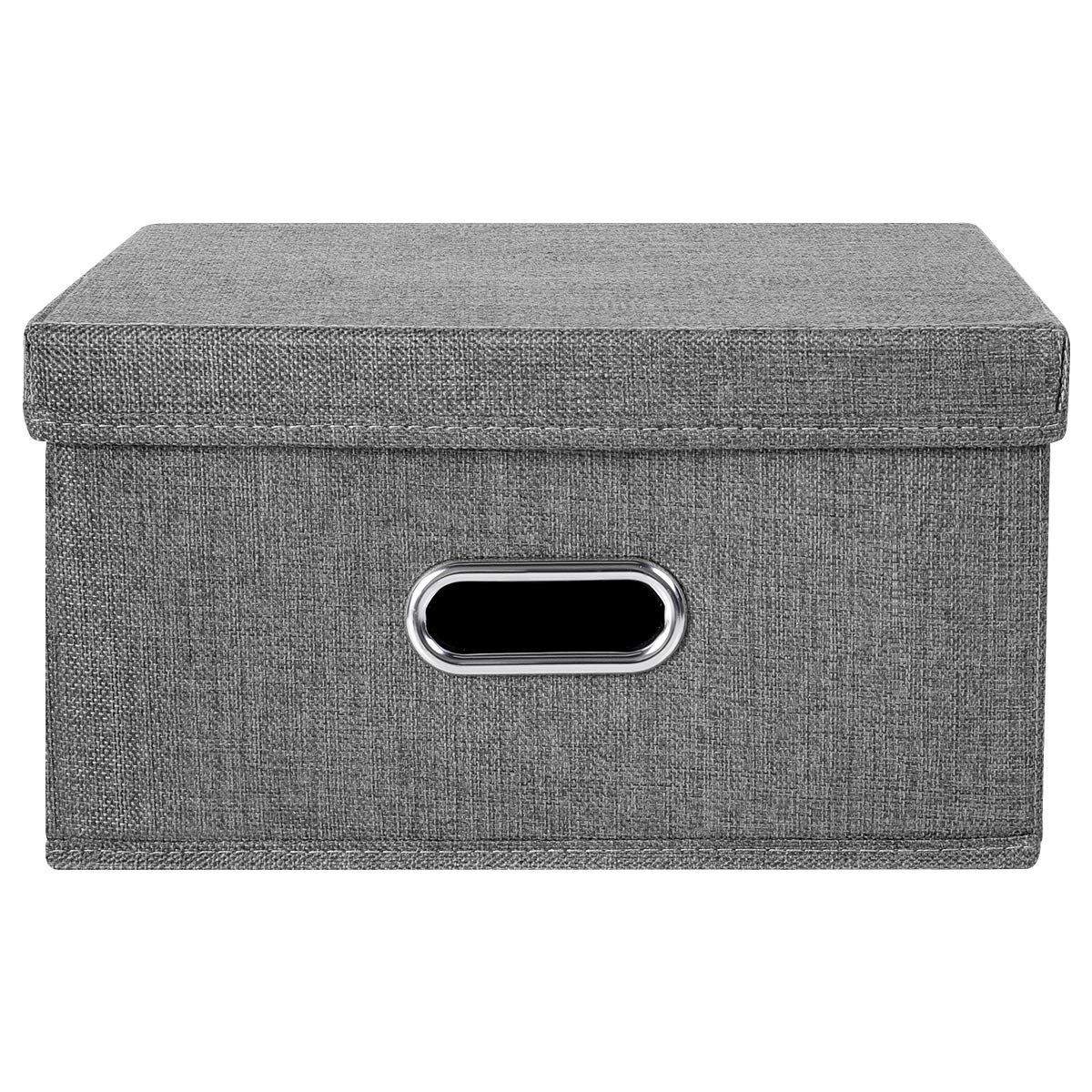 ANMINY 3 PCS Storage Boxes with Handles Removable Lids PP Plastic Board Foldable Lidded Cotton Linen Home Storage Cubes Bins Baskets Closet Clothes Toys Organizer Containers - Gray, Small Size