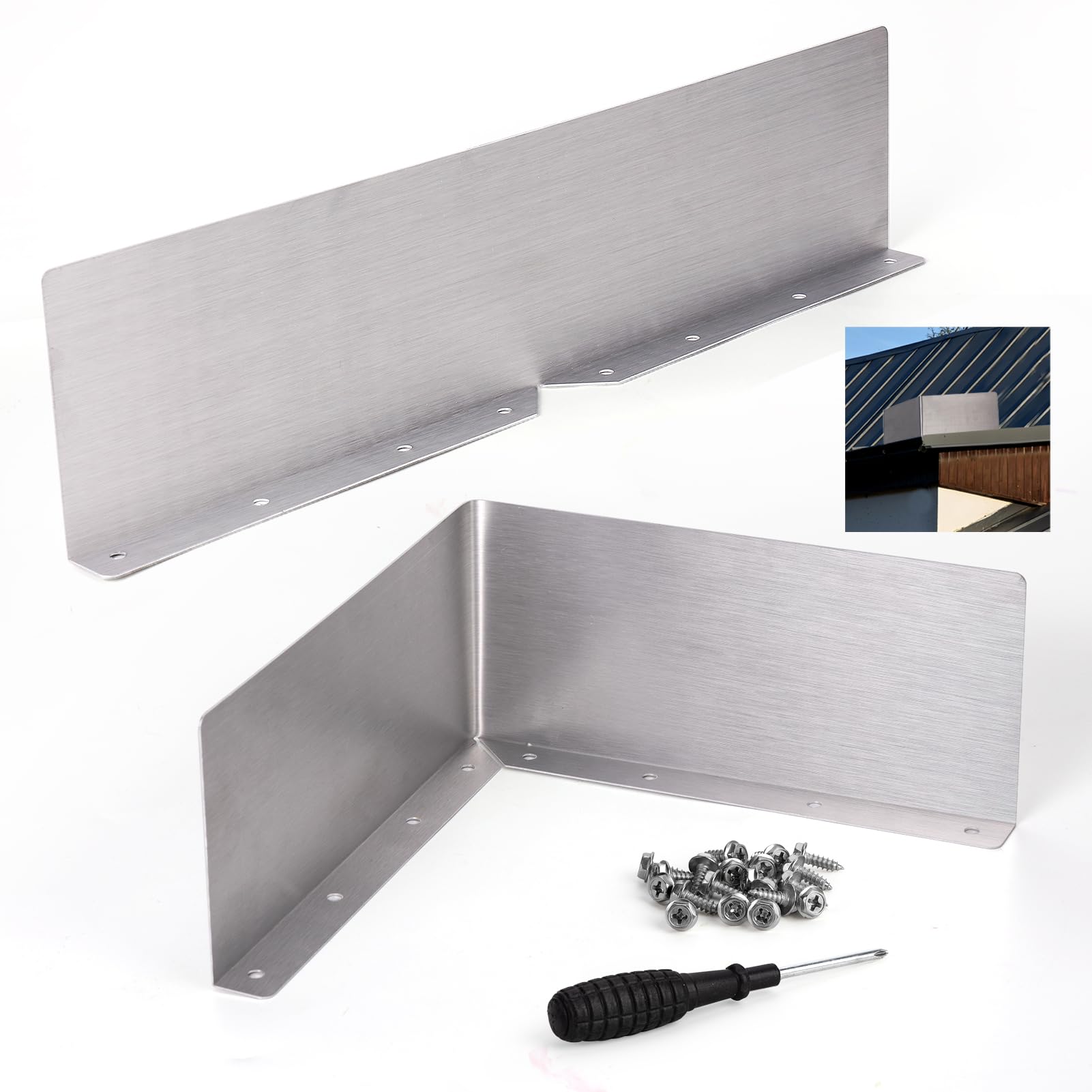 Aoibrloy 2PCS Aluminum Gutter Valley Splash Guards for Roof Corner, Roof Rain Diverter with 20 PCS Matching Gutter Screws, Downspout Diverter for Blocking Heavy Rain Flow