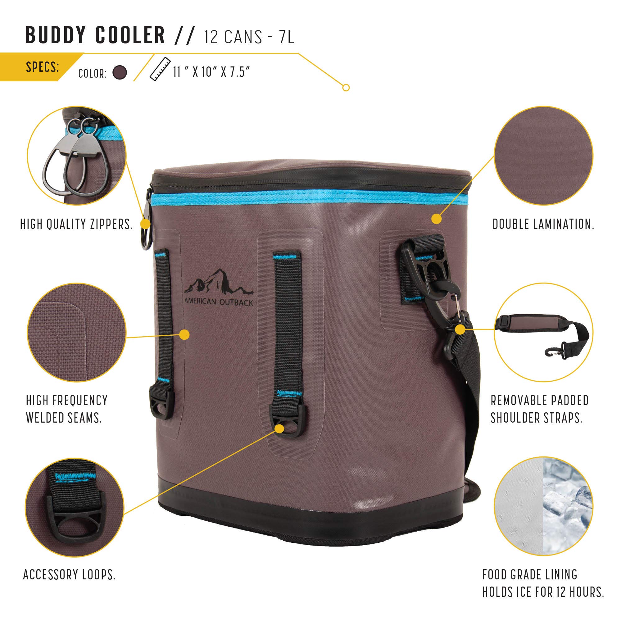 American Outback 12 Can (7L) Buddy Cooler with Welded Seams, 11" x 10" x 7.5"