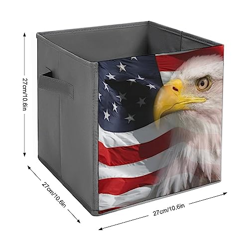 American Bald Eagle USA Flag Storage Cubes with Handles Foldable Fabric Bins Organizing Baskets for Shelves Closet