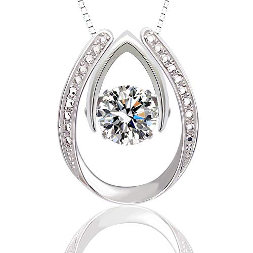ARINZA Silver Necklace for Women, Dancing Diamond Cubic Zirconia Necklace, 18+2 Inch Chain, Anniversary Birthday Gifts for Women, Wife, Mom, Girlfriend, Lady