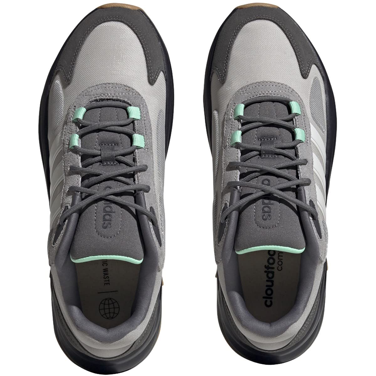 adidas Men's Ozelle Running Shoe, Grey One/White/Pulse Mint, 10