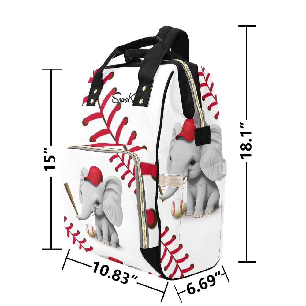 CUXWEOT Baseball Baby Elephant Diaper Bags Personalized with Name Customized Travel Back Pack Hiking Camping Mum Backpack