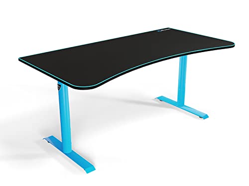 Arozzi Arena Ultrawide Curved Gaming and Office Desk with Full Surface Water Resistant Desk Mat Custom Monitor Mount Cable Management Cut Outs Under The Desk Cable Management Netting - Blue