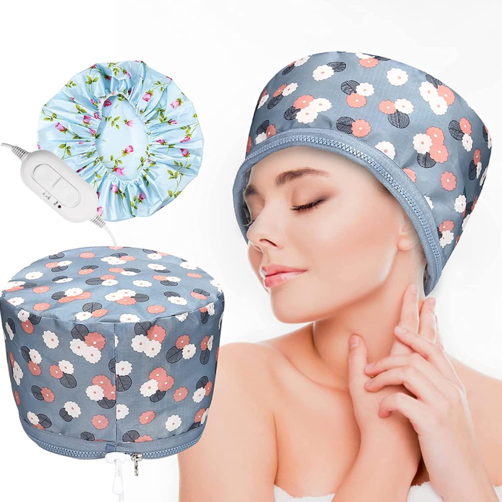 Beesjuy Hair Steamer Upgrade, Deep Conditioning Heat Cap for Natural Hair - Blue, Thermal Cap for Hair Spa Treatment - 2 Meter Cable, Adjustable Size, Double Layer Insulation, 110V (US Plug)