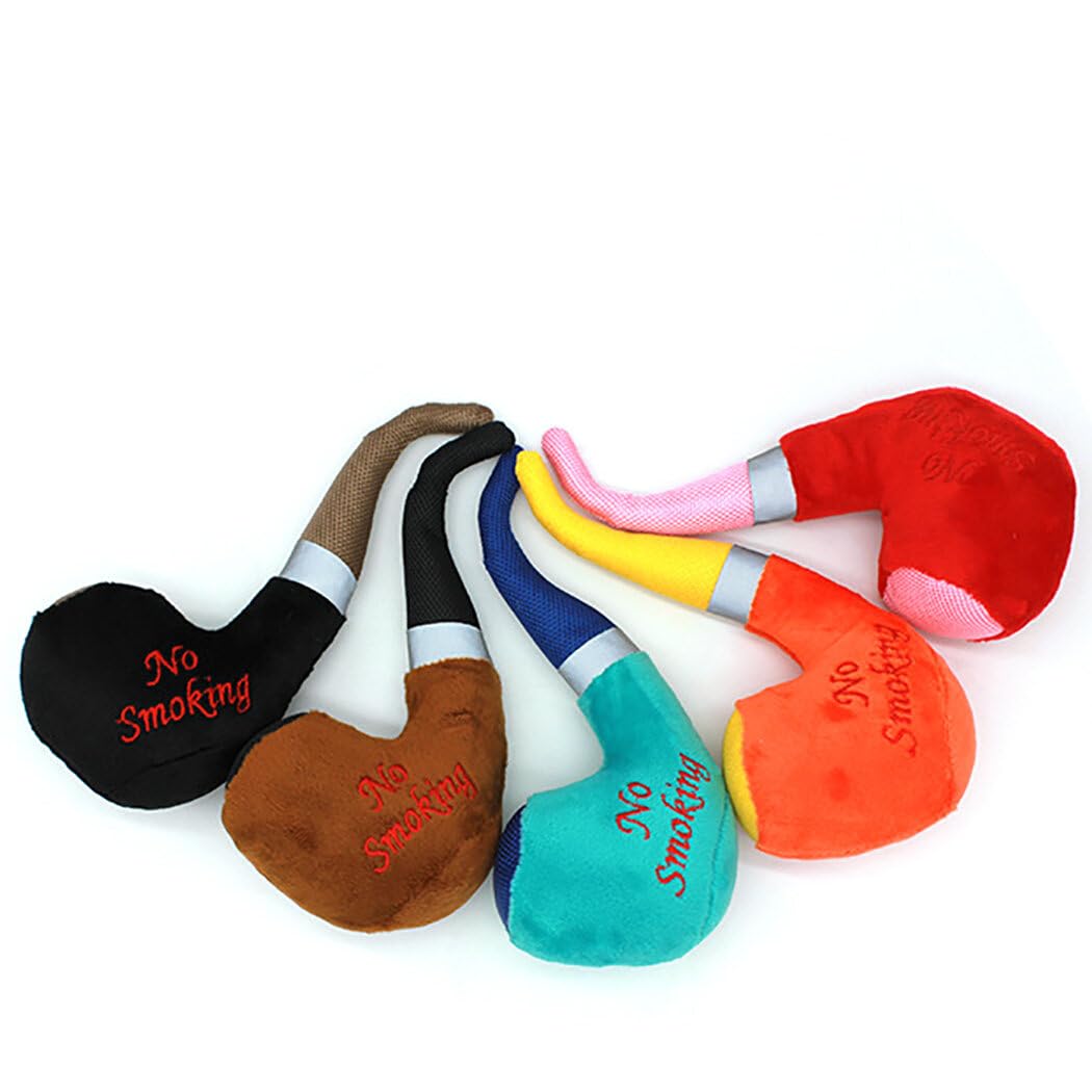 Chewtoyo Pet Teething Decorative Tobacco Pipe Toy Interactive: Stuffed Squeaky Biteproof Funny Chewers for Dog Tooth Cleaning, Coffee357