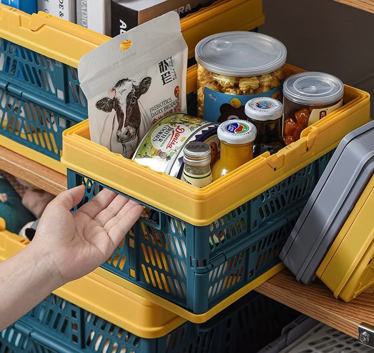 Amplus - Multi-Purpose Basket can be folded, strong and durable to hold a lot of stuff for shopping, laundry, storing or organizing items 11.7"L x 7.8"W x 6.4"H (Blue - Yellow)