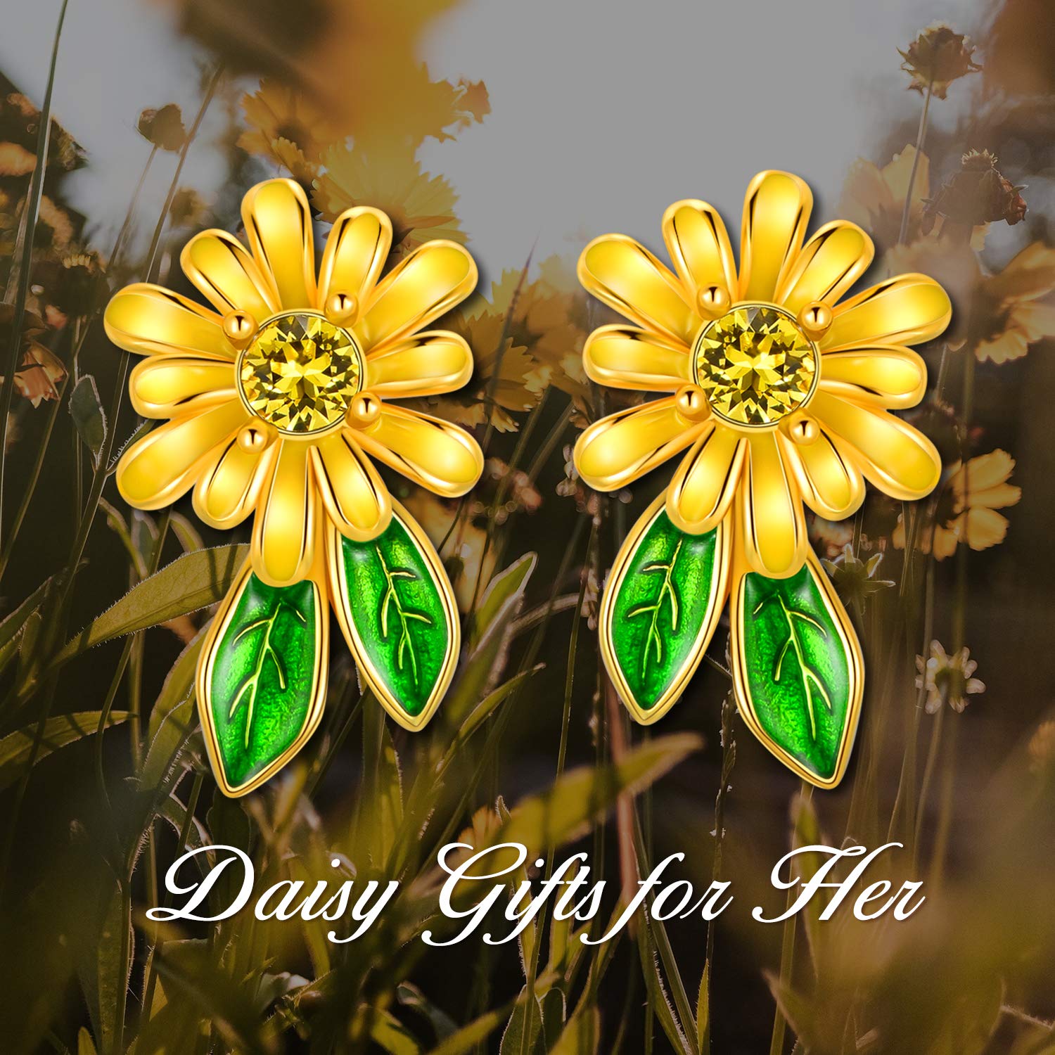 AOBOCO Hypoallergenic 925 Sterling Silver Daisy Flower Stud Earrings for Women