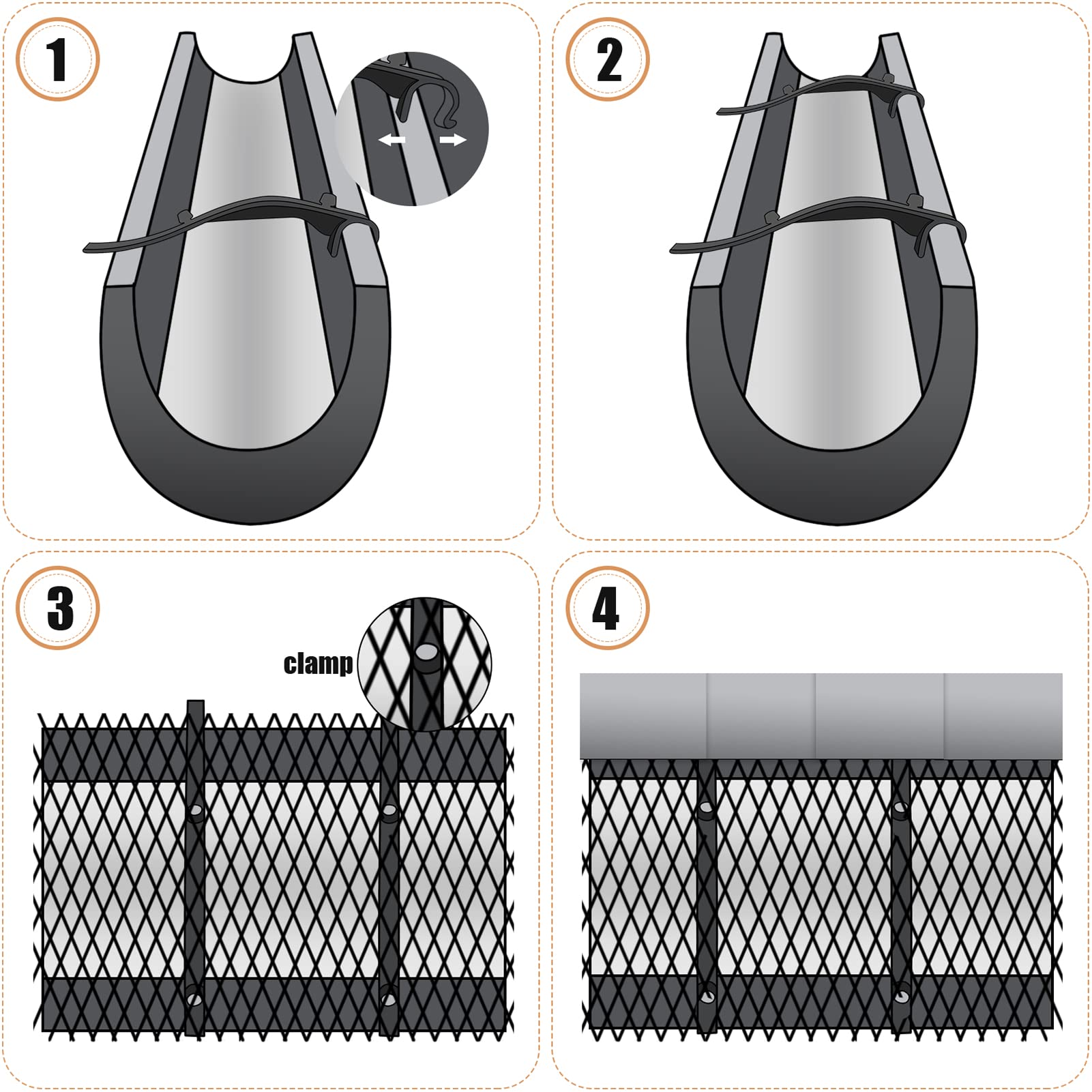Aoibrloy Plastic Gutter Guard with 20 Clip Hooks, Black Leaf Gutter Guard Mesh for Blocking Leaves, Twigs, 7inch x 50Ft