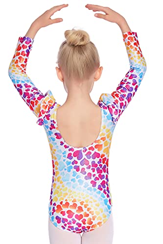 Arshiner Girls Gymnastics Leotards Ruffle Long Sleeve Shimmer Ballet Unitard Dancewear for 3-10 Years