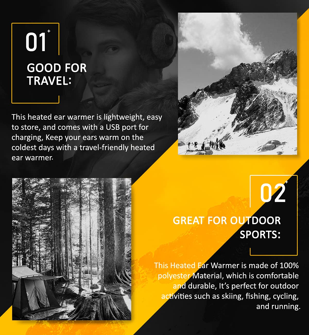 Aroma Season Heated Earmuffs Men & Women, Heated Ear Warmer for Hiking, Running, Walking, Skiing, Camping, 30 Min Auto-off