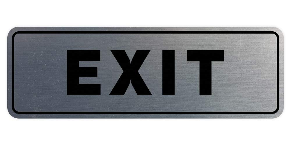 All Quality Standard Exit Wall or Door Sign | Durable Plastic and Easy Installation | Double-Sided Foam Adhesive Tape - Silver - Medium (1 Pack)
