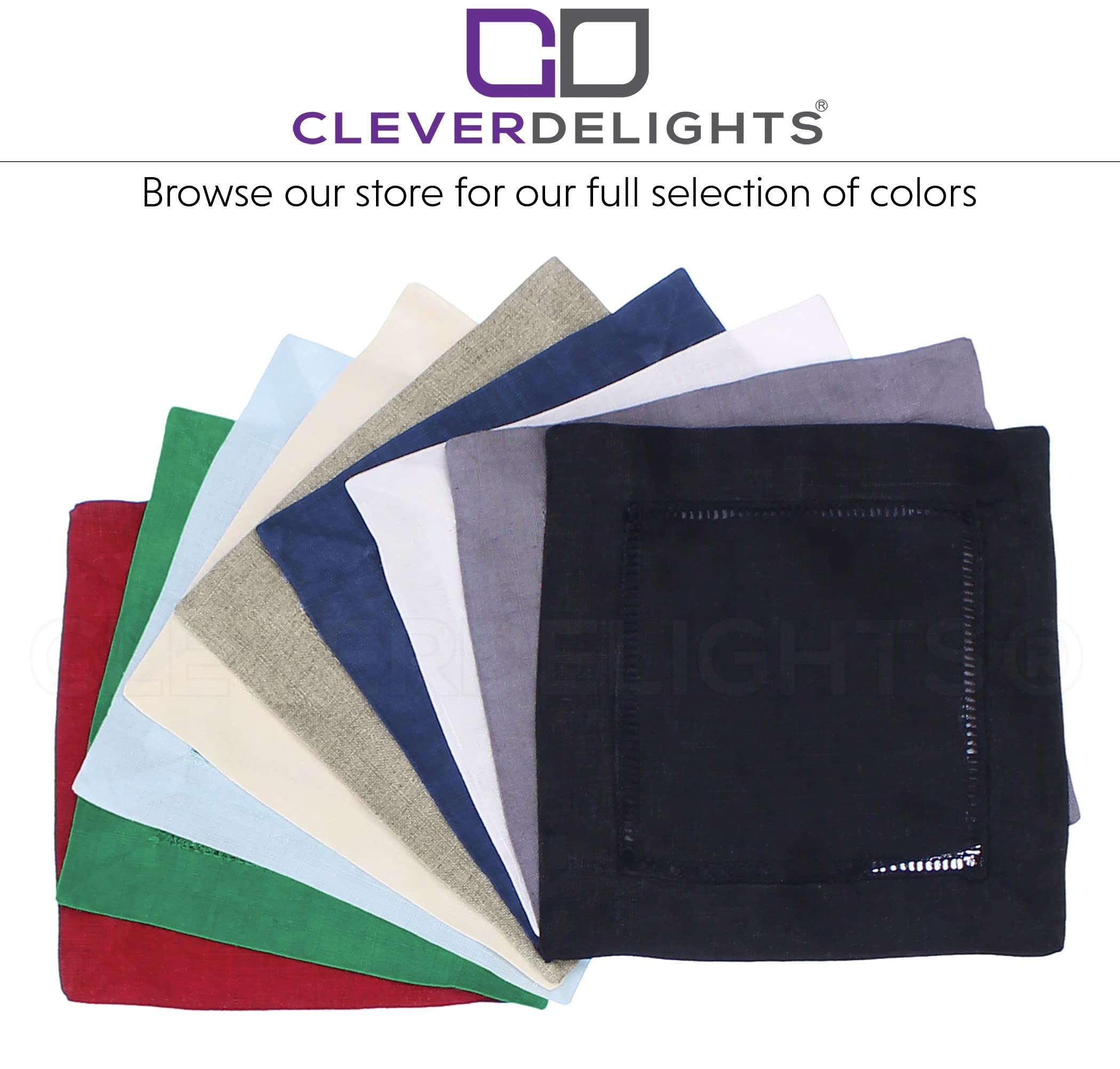 CleverDelights 6" White Linen Hemstitch Cocktail Napkins - 12 Pack - 100% Linen