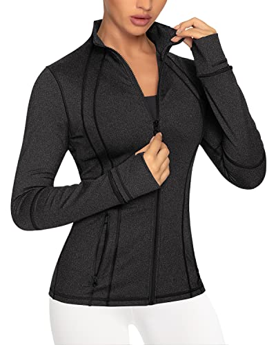 AVGO Women's Running Track Jacket Lightweight Athletic Slim Fit Track Jacket Gym Top Workout Clothes 2024(Charcoal Black, XL)