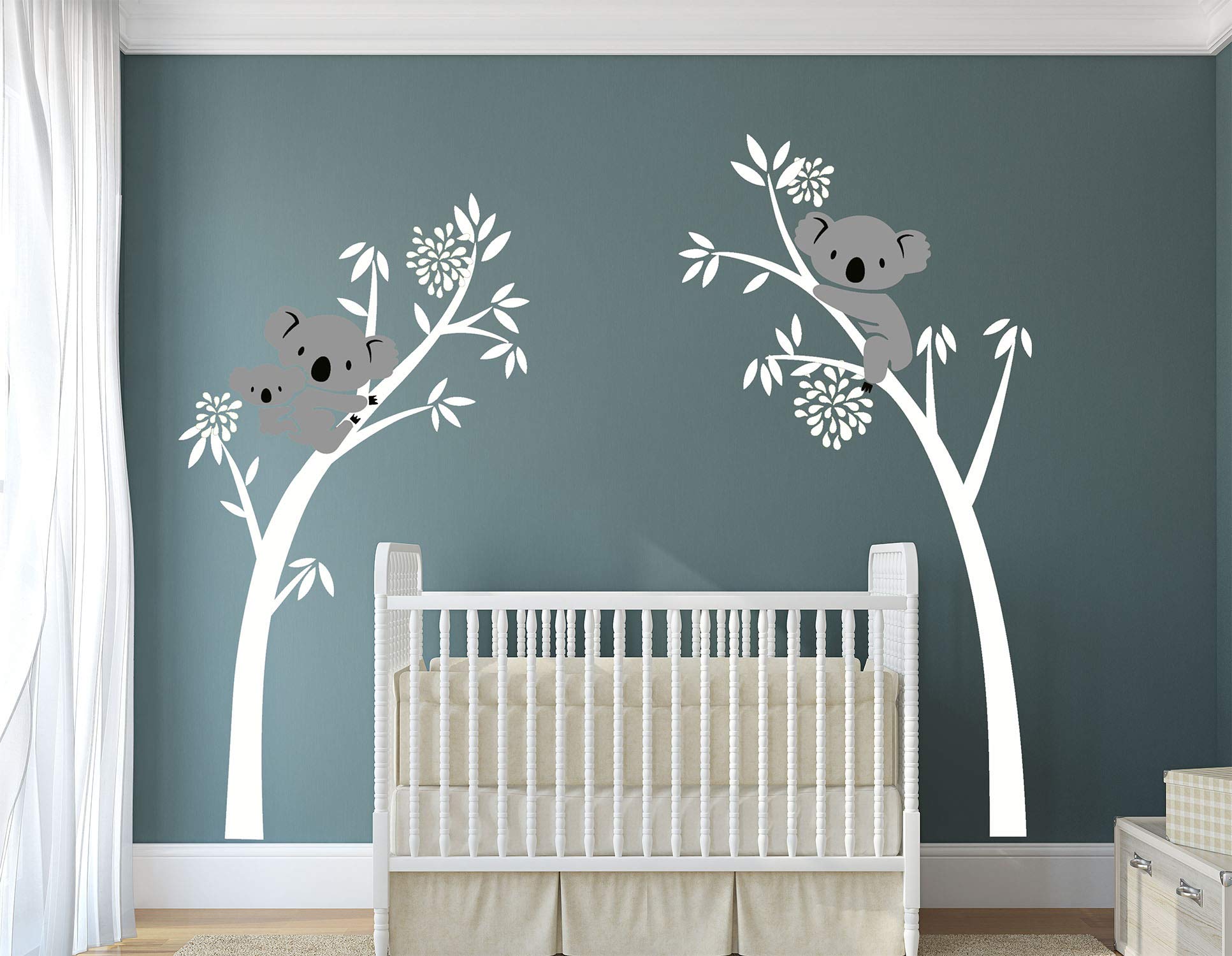 LUCKKYY Three Koalas Tree Branches Wall Decal Wall Sticker Baby Nursery Decor Kids Room Decoration (White)