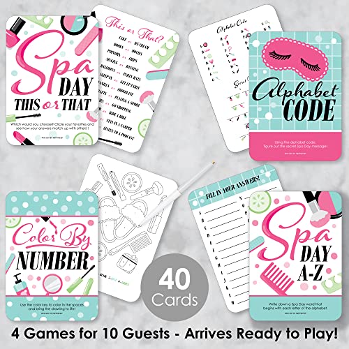 Big Dot of Happiness Spa Day - 4 Girls Makeup Party Games - 10 Cards Each - Gamerific Bundle