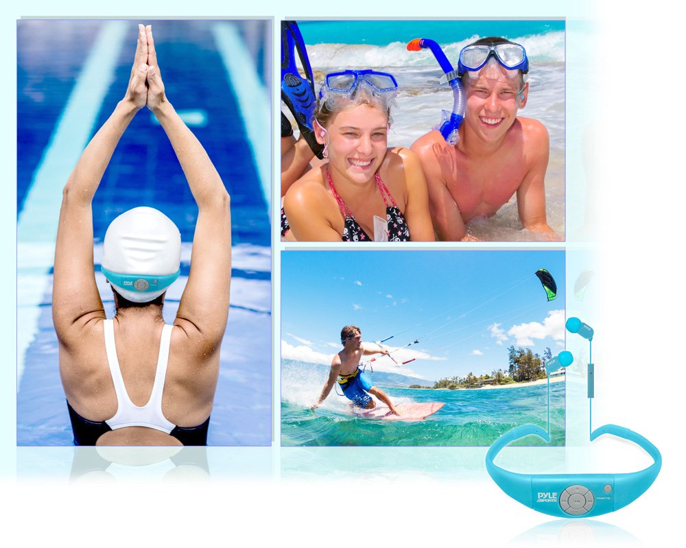 Pyle Upgraded Active Sport Waterproof Headphones-Bluetooth Headset Hands-Free,Water Resistant Wireless Stereo,Headphones with Microphone,Wireless Headphones ,LED Lights(Blue)-Pyle PSWBT7BL