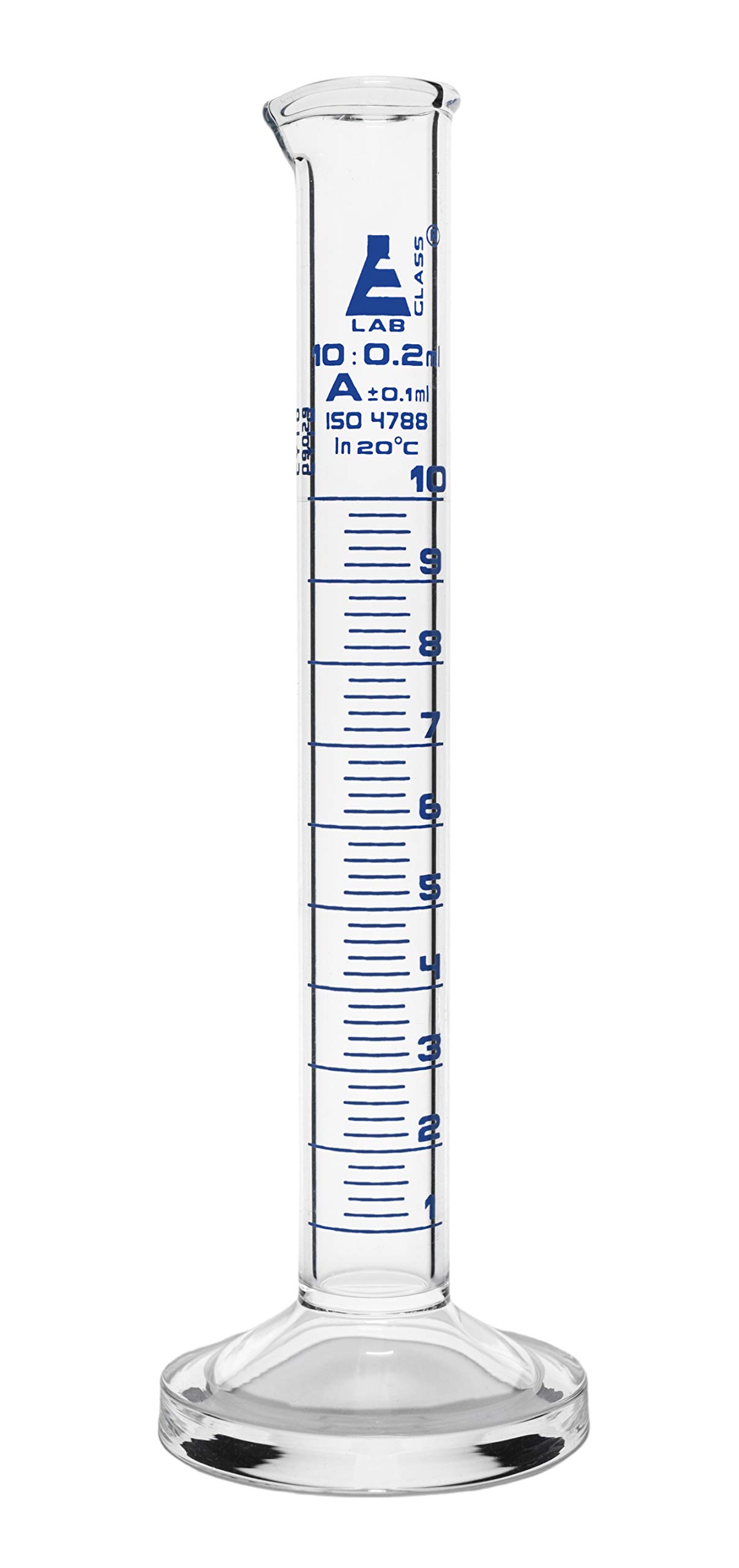 EISCO Graduated Cylinder, 10ml - Class A Tolerance Âą0.10ml - Round Base - Blue Graduations - Borosilicate 3.3 Glass
