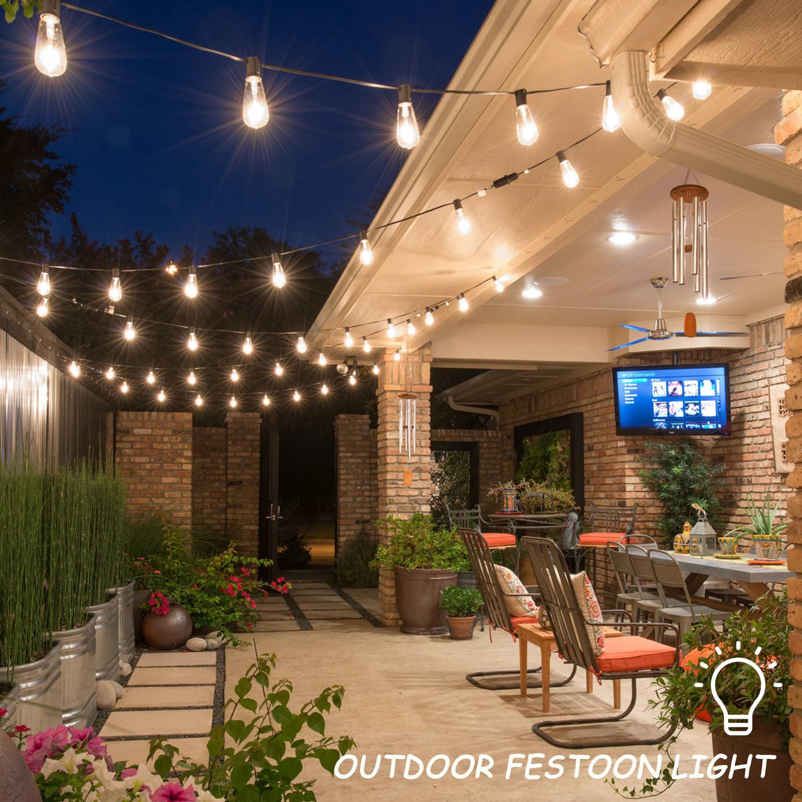 G40 Outdoor String Lights 50FT LED Backyard Lights, Globe Shatterproof String Light, Commercial Hanging Lights for Garden Terrace Decoration Wedding Cafe pergola, Brown Wire