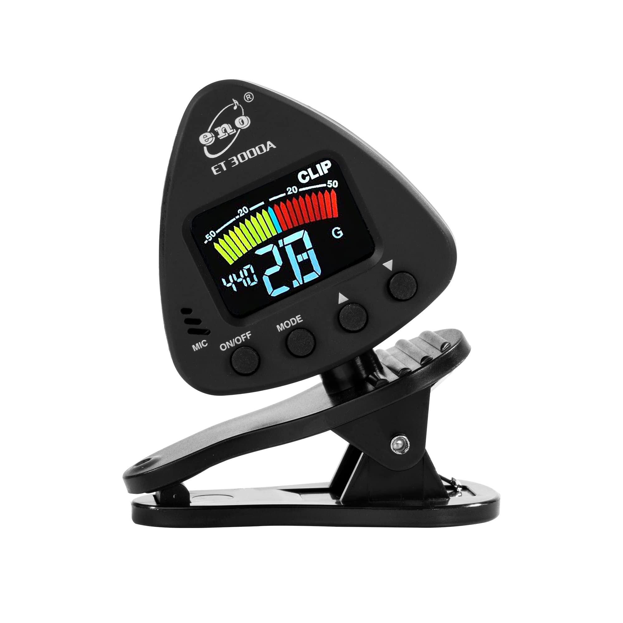 ENO MUSIC Stable Quality Big LCD Display Easy to Read Auto Clip-on Acoustic Electric Guitar Tuner Bass Tuner with Ukulele Violin Chromatice Tunning Mode