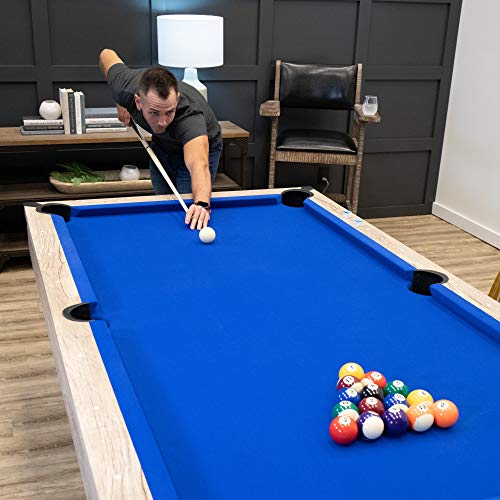 American Legend Kirkwood 84” Billiard Table with Rustic Blond Finish, K-Shaped Legs and Royal Blue Cloth