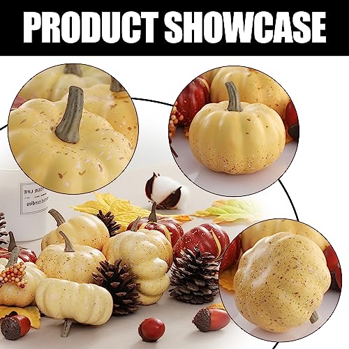Artgar Pumpkin Decor Set, 23 PCS Fall Harvest Decorations Including Mini Pumpkins, Acorns, Pinecones, Berries, Maple Leaves for Home Table Wedding DIY Autumn Halloween Thanksgiving Decor