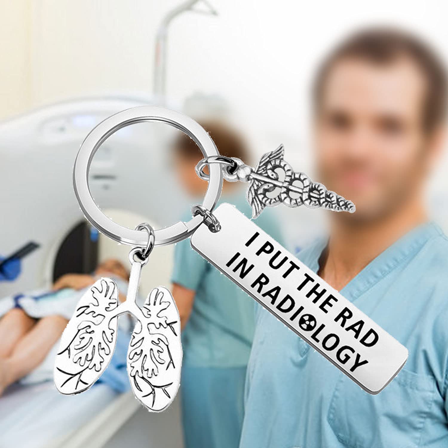 AKTAP Funny Radiology Tech Keychain X-Ray Radiologic Technologist Appreciation Gift I Put The Rad In Radiology Jewelry (Radiology Tech Keychain)