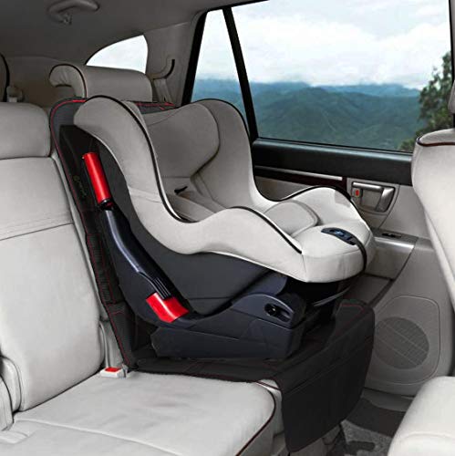 Lukling Car Seat Protector with Thickest and Largest Pad for Leather Seats in Luxury Cars - 2 Mesh Organizer Pockets - Works Great with Children and Pets, (Black with Black Stitching)