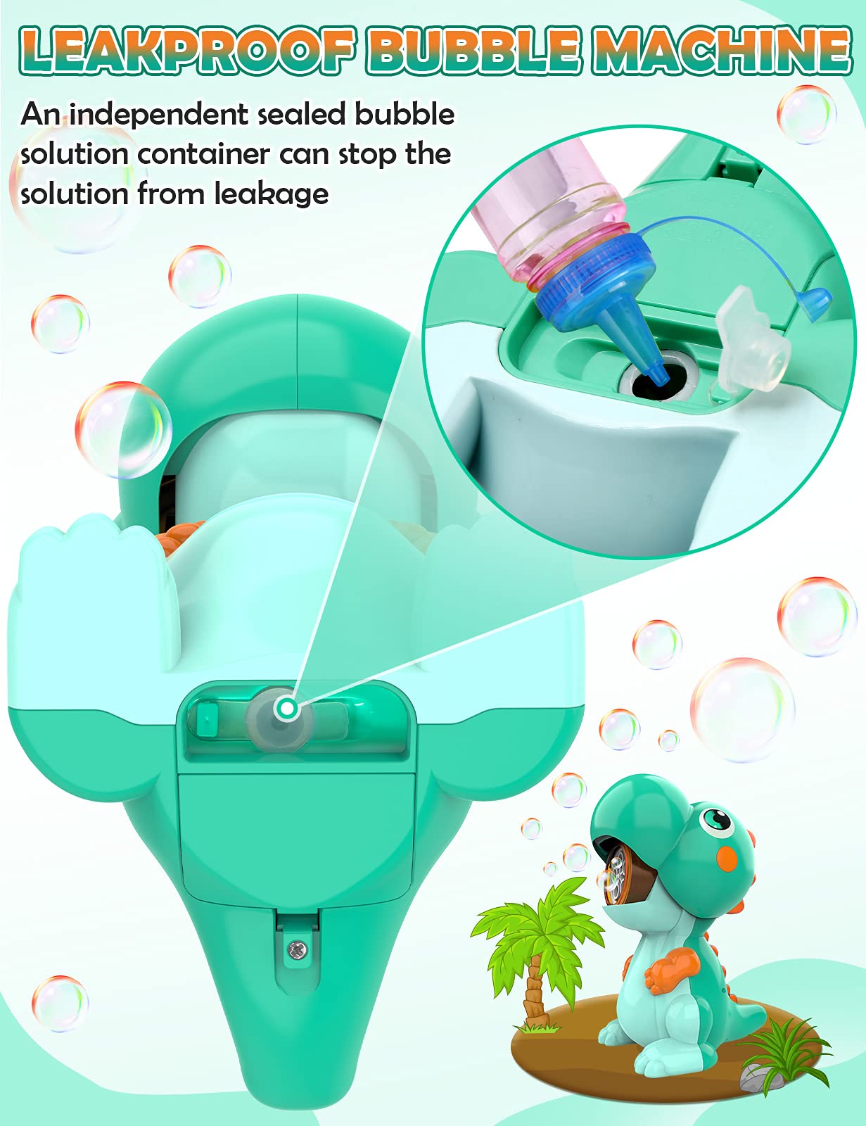 EduCuties Bubble Machine for Kids, Dinosaur Toys Automatic Bubble Blower Maker with Solutions for Toddlers Ages 4-8 Outdoor Toy for 3 4 5 6 Year Old Boys Girls Birthday Gift Present- Green