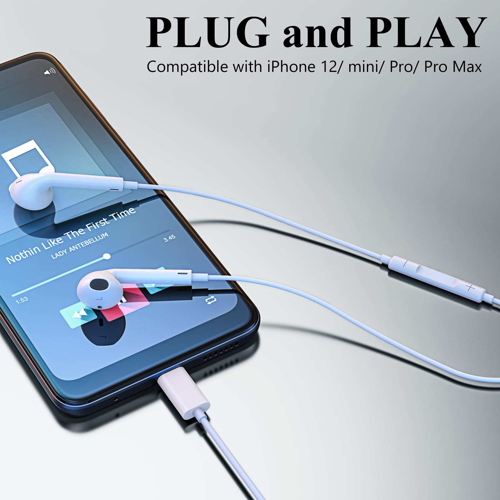 Aolcev Wired Earbuds for iPhone, in-Ear Headphones Compatible with iPhone 12/12 Mini/Pro/Pro max, Earphones with Mic for iPhone 14, 13, 11, and Most iOS Devices, White