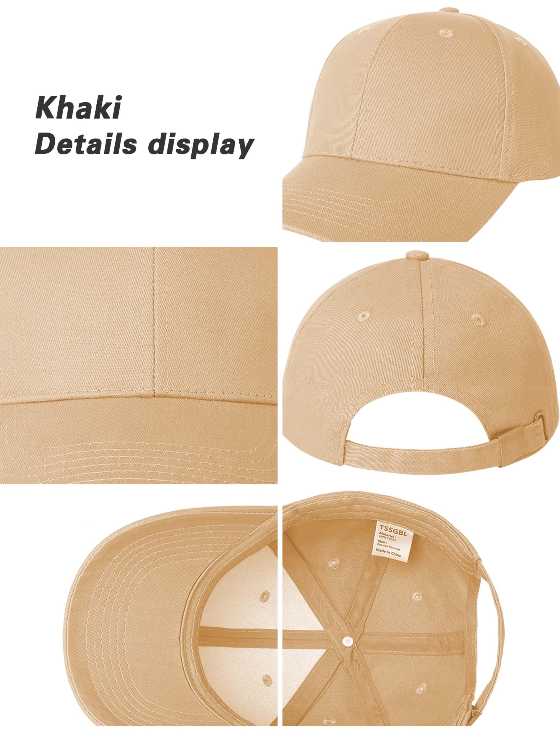 AOSMI 3 Packs Unisex Plain Cotton Strapback Baseball Hats Adjustable No-Logo Blank Clean Ball Caps for Men Women Outdoor Workout Black Grey Khaki