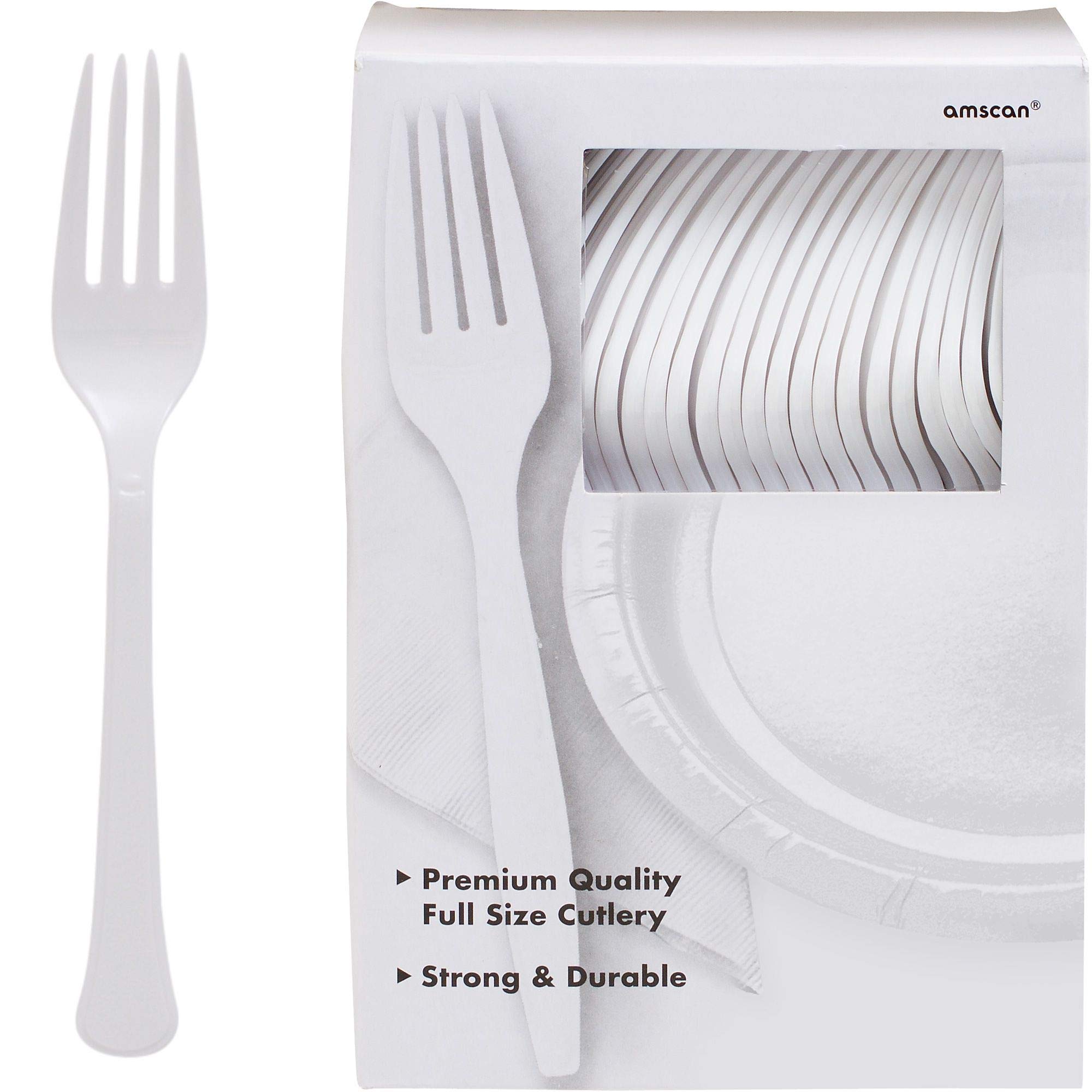 Amscan Frosty White Big Party Pack Plastic Forks, 3" x 5.2"