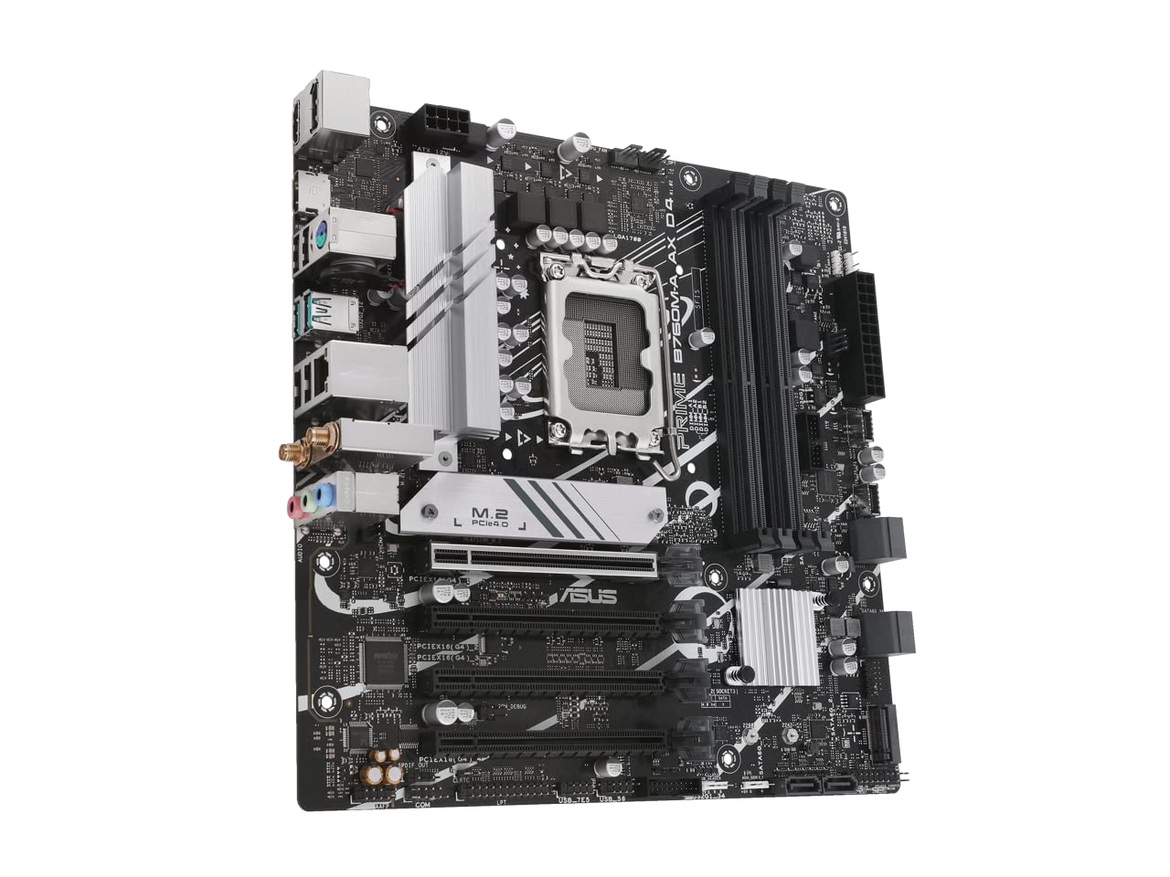 ASUS PRIME B760M-A AX D4 Intel B760 (LGA 1700)(13th and 12th Gen)mATX motherboard,PCIe 4.0,2xM.2 slots,2.5Gb LAN,Wi-Fi 6,DisplayPort, Dual HDMI,rear USB 3.2 Gen 2,front USB 3.2 Gen 1 Type-C, Aura Sync