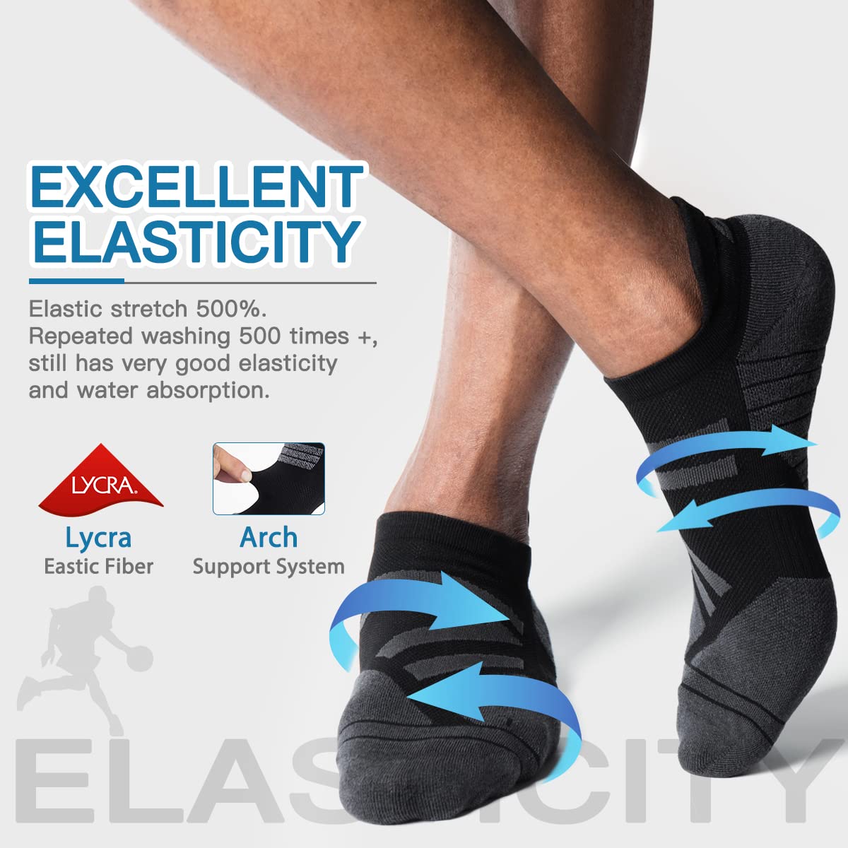 Avoalre Ankle Athletic Running Sports Low Cut Tab Socks Coolmax Moisture Wicking Seamless (Black Grey, Large)