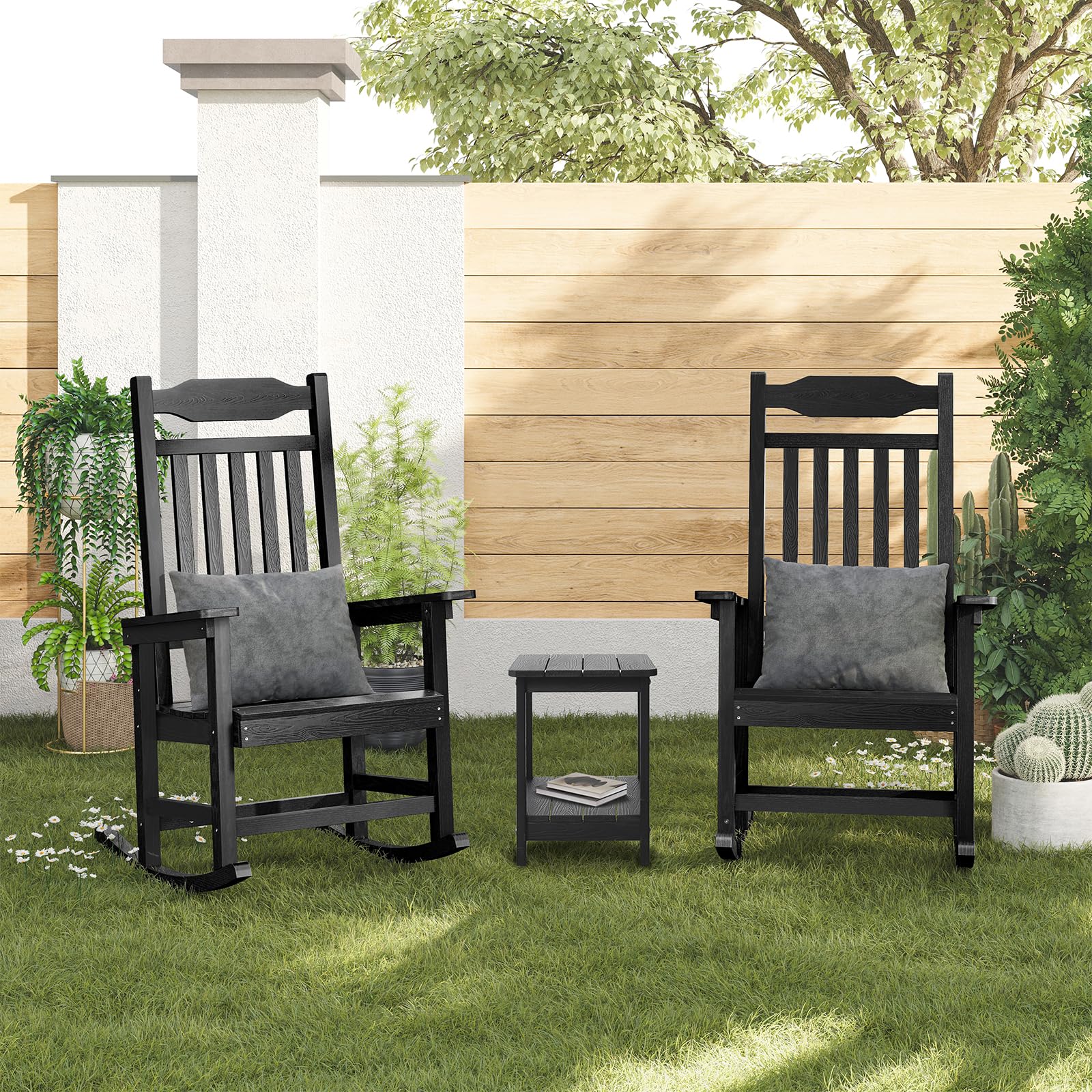 ONBRILL Adirondack Outdoor Side Table, Patio End Table with Storage, HDPS Weather Resistant for Patio, Pool, Porch, Garden, Black