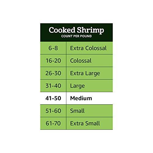 Amazon Fresh Brand, Cooked Medium Peeled & Deveined Tail On Shrimp, Frozen, Responsibly Sourced, Phosphate Free, 12 Oz, (41-50 Count/Pound),