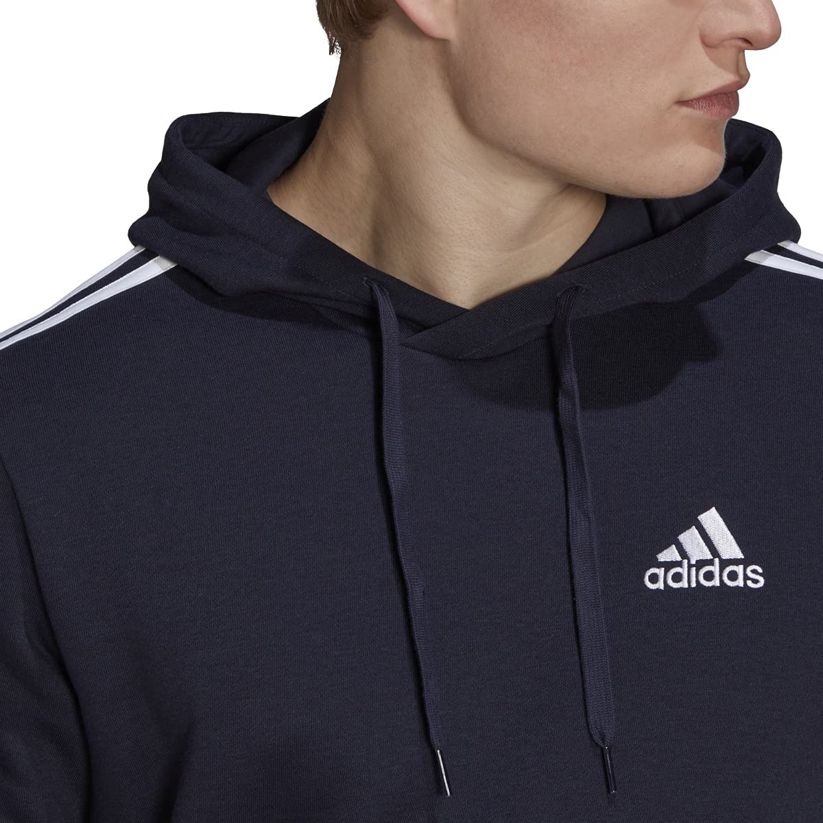 adidas Men's Standard Essentials Fleece 3-Stripes Hoodie, Legend Ink/White, Medium