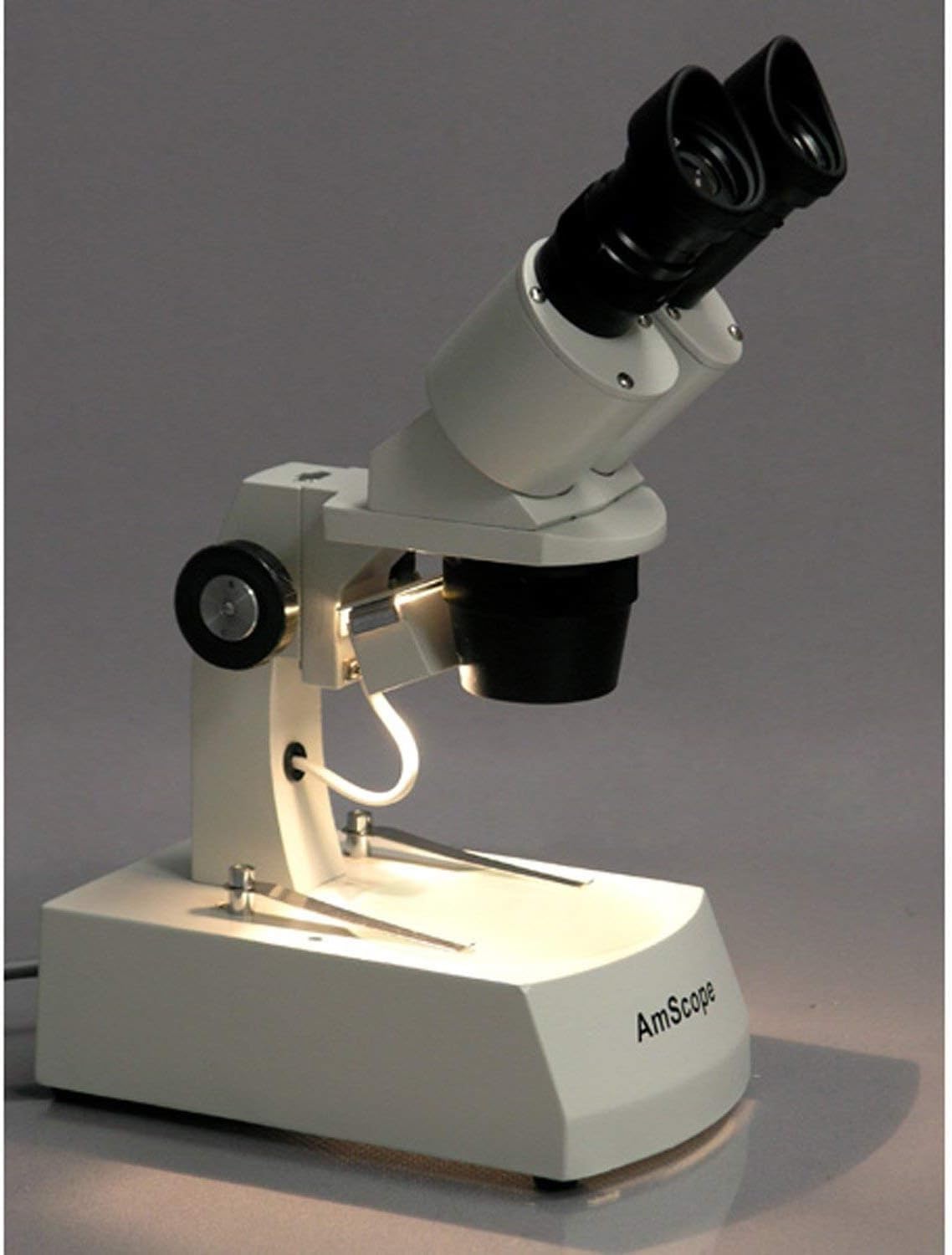 AmScope SE305R-AZ Forward-Mounted Binocular Stereo Microscope, WF10x and WF20x Eyepieces, 10X/20X/30X/60X Magnification, 1X and 3X Objectives, Upper and Lower Halogen Light Source, Arm Stand, 120V
