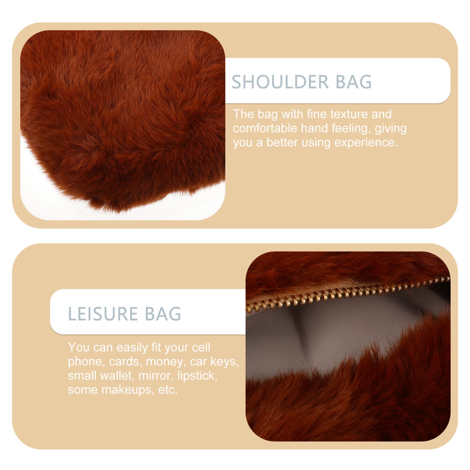 GALPADA Heart Purse Plush Heart Shaped Crossbody Bag with Chain Cute Fluffy Shoulder Bag for Women Lady Valentine- Brown