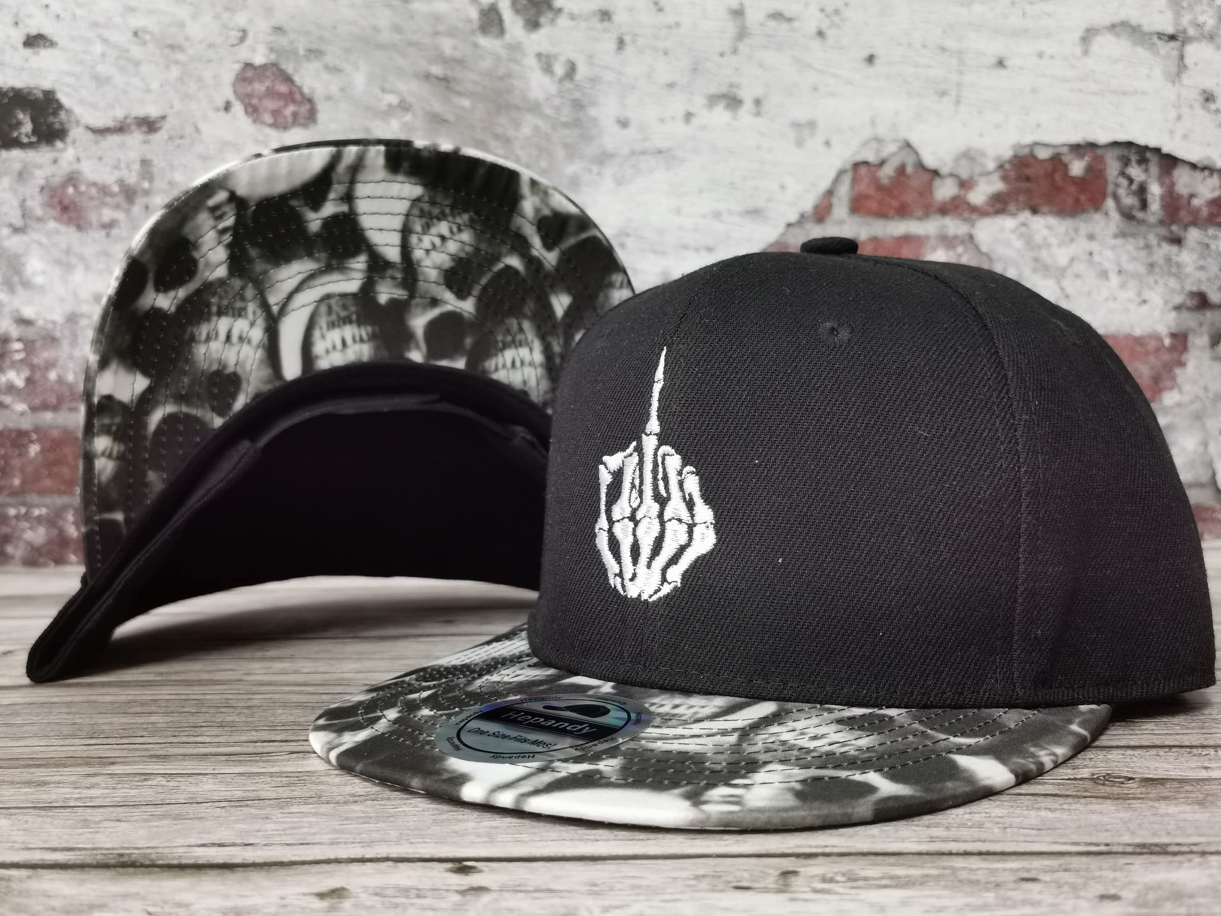 Big Middle Finger Skeleton Hand Baseball Hat for Men Women, Embroidered Skull Cap Adjustable Flat Bill Hat, Embroidery Cool Snapback Hat Unisex