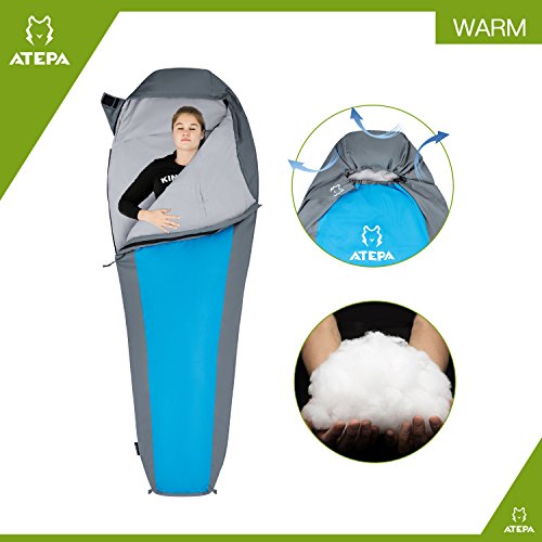ATEPA Lightweight Compact Backpacking Sleeping Bag for Adults, Kids, Girls, Boys, Youth, 3 Season Warm Weather Sleeping Bag with Compression Sack - Summer, Spring, Fall, for Camping, Hiking, Trekking
