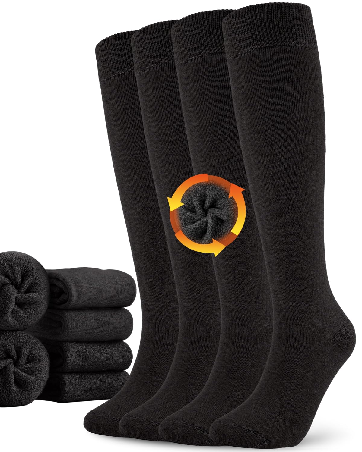 Aoliks Black Warm Socks for Women,Thermal Knee High Socks Cotton Long Socks for Running Hiking Skiing Gifts