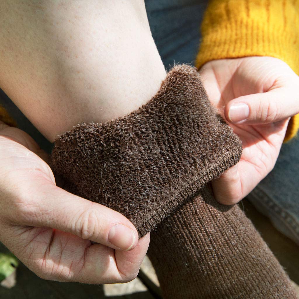 Alpaca Wool Socks for Men & Women Comfortable Casual Outdoors Hiking Boot & Dress Socks (Large, 2x Pairs Brown)