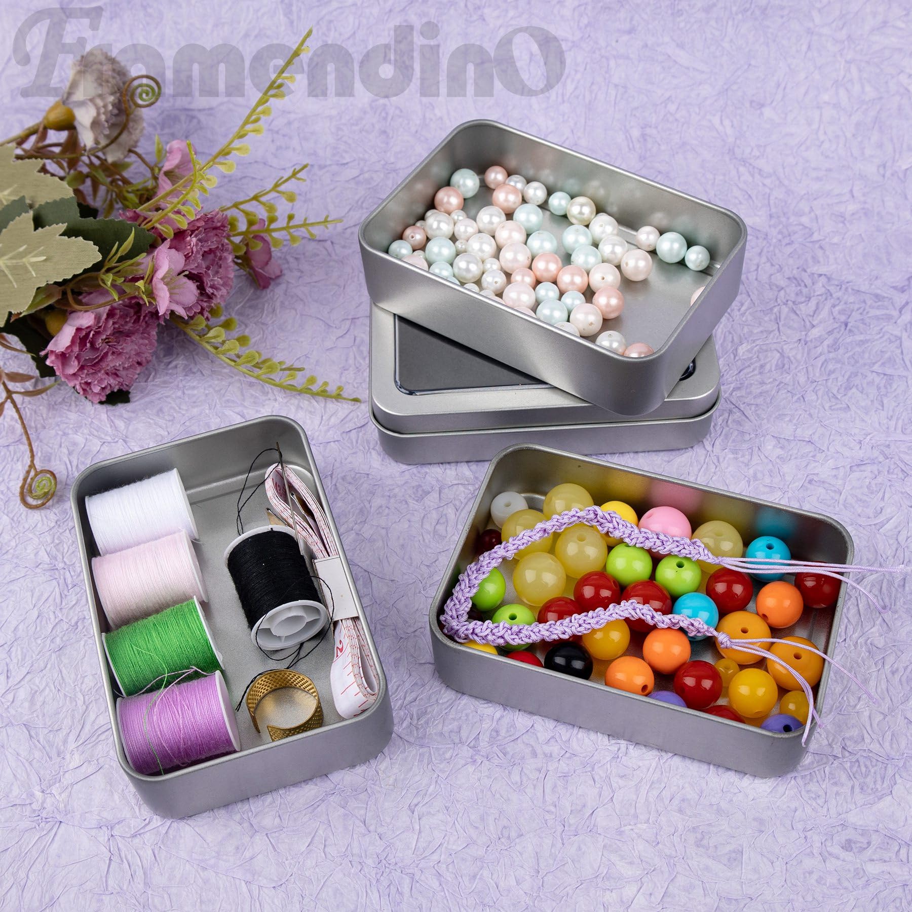 Framendino, 12 Pack Metal Rectangular Storage Organizer Tins with Clear Window Hinged Lids Silver